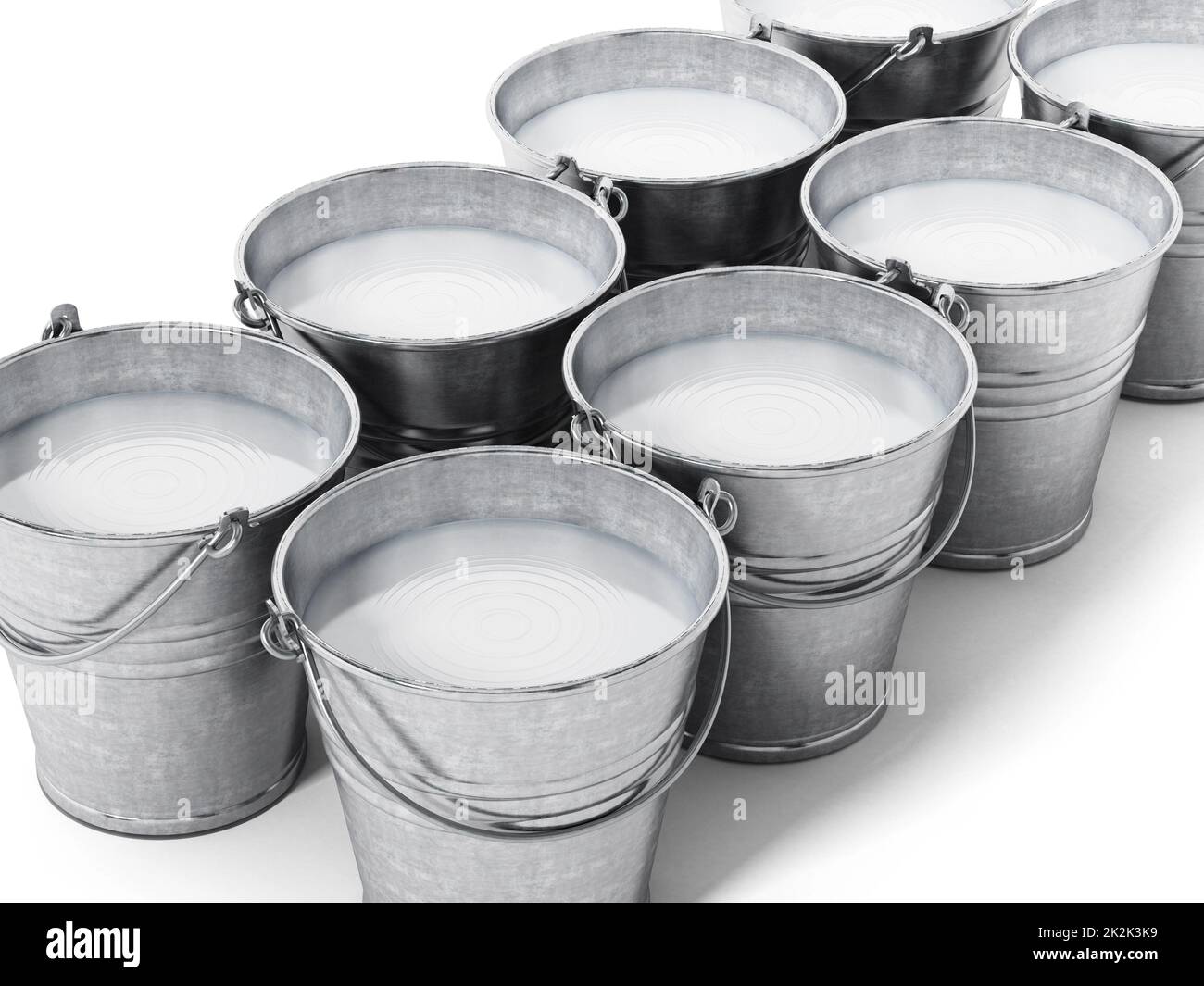 Metal bucket with milk. 3D illustration Stock Photo - Alamy