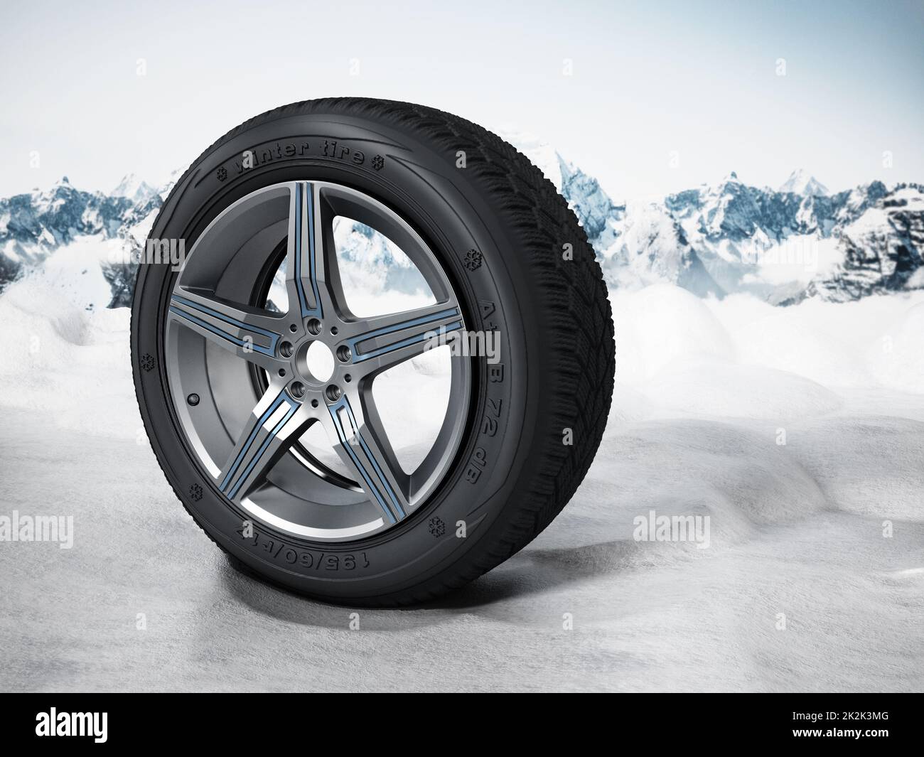 Winter tyre standing on snow. 3D illustration Stock Photo - Alamy