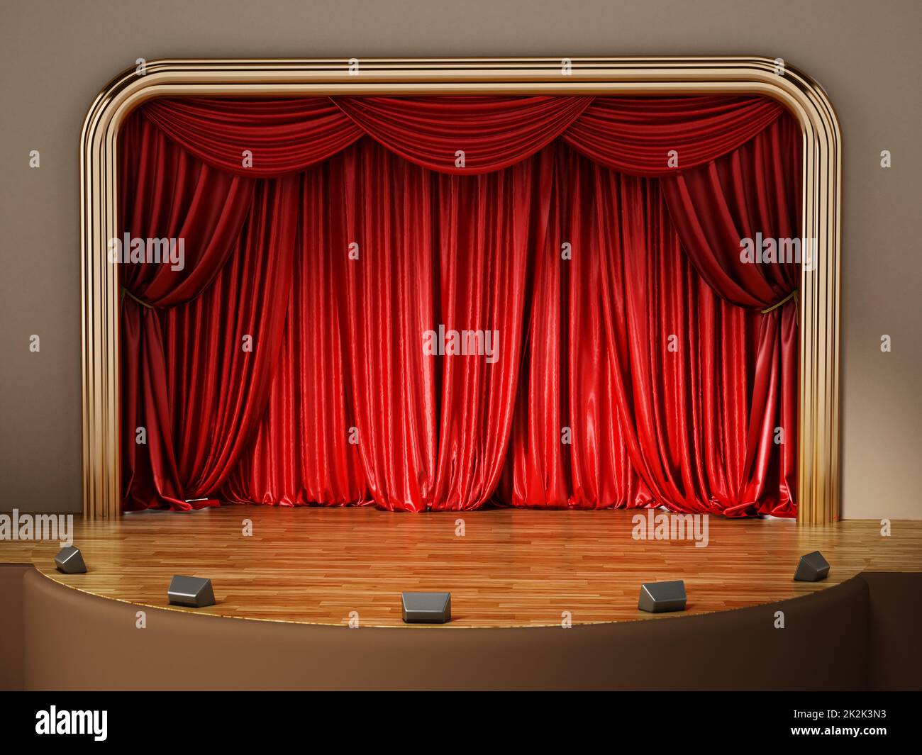 Theater stage with closed red curtain. 3D illustration Stock Photo - Alamy
