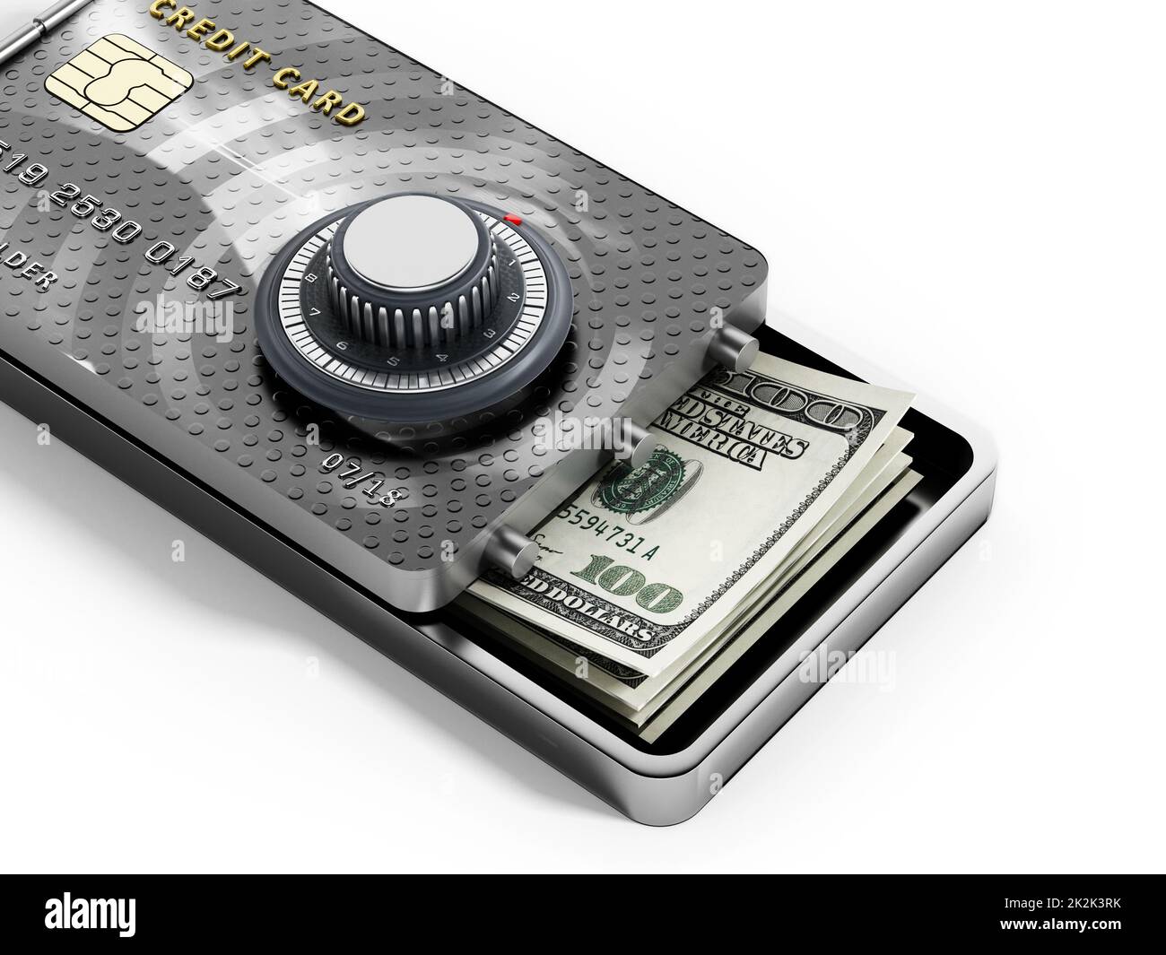 Half open credit card shaped steel safe. 3D illustration Stock Photo ...
