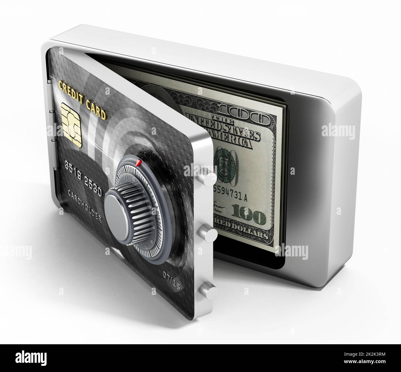 Half open credit card shaped steel safe. 3D illustration Stock Photo ...