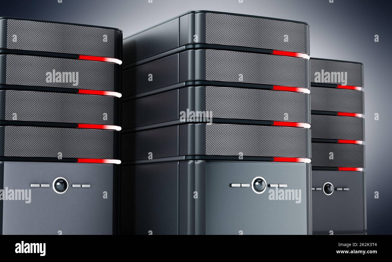 Black computer cases standing in a line.3D illustration Stock Photo - Alamy
