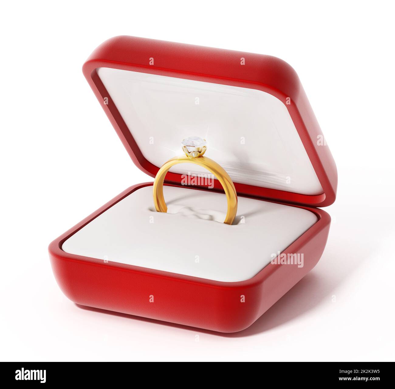 Diamond ring inside open red box. 3D illustration Stock Photo - Alamy
