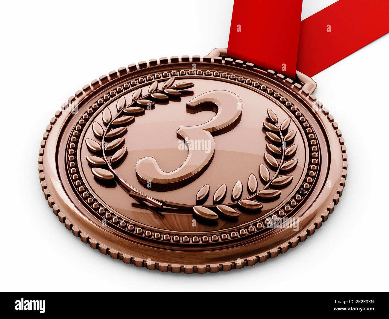 Bronze medal with number three and laurels. 3D illustration Stock Photo ...