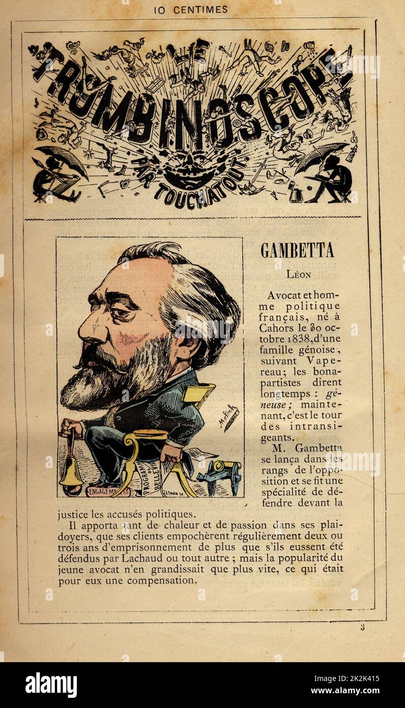 Caricature of Léon Gambetta (born in 1838), in : "Le Trombinoscope" by ...