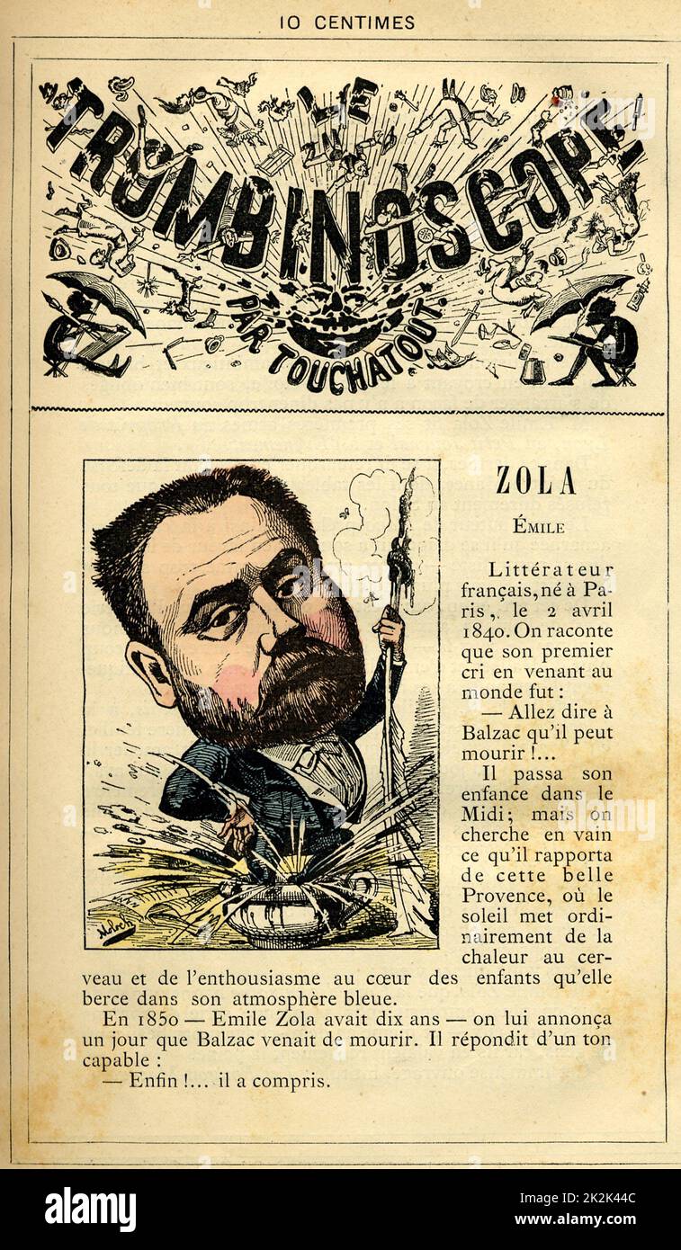 Caricature of Emile Zola (1840-1902), in: "Le Trombinoscope" by ...