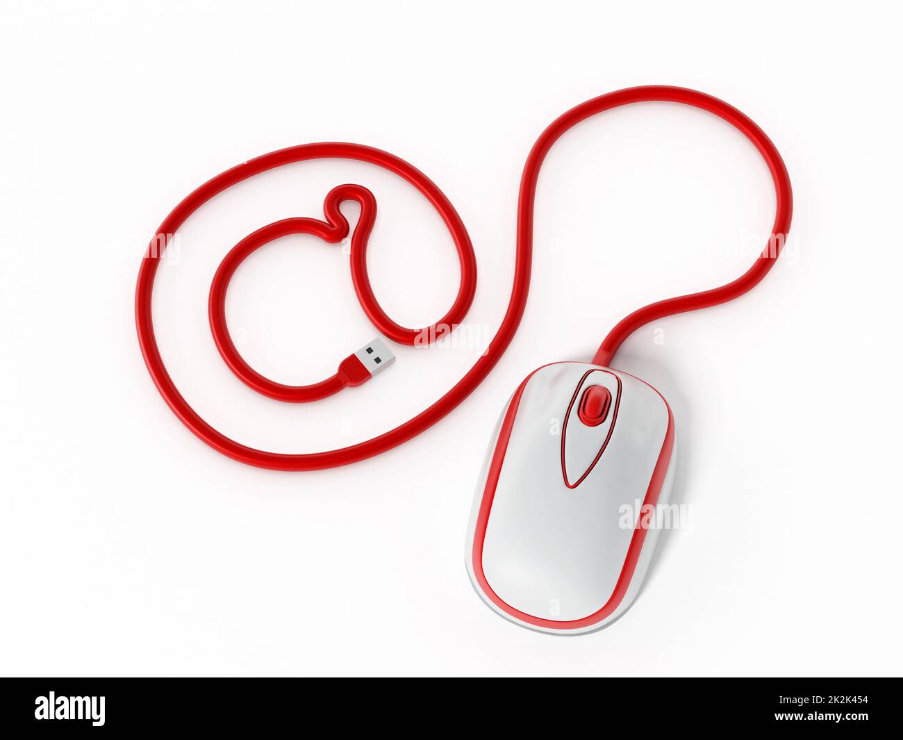 Computer mouse cable forming an at sign. 3D illustration Stock Photo ...