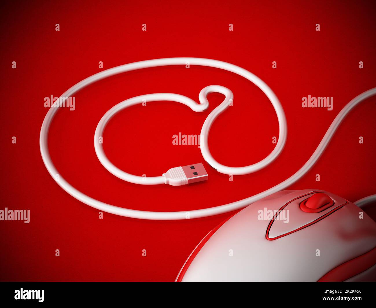 Computer mouse cable forming an at sign. 3D illustration Stock Photo ...