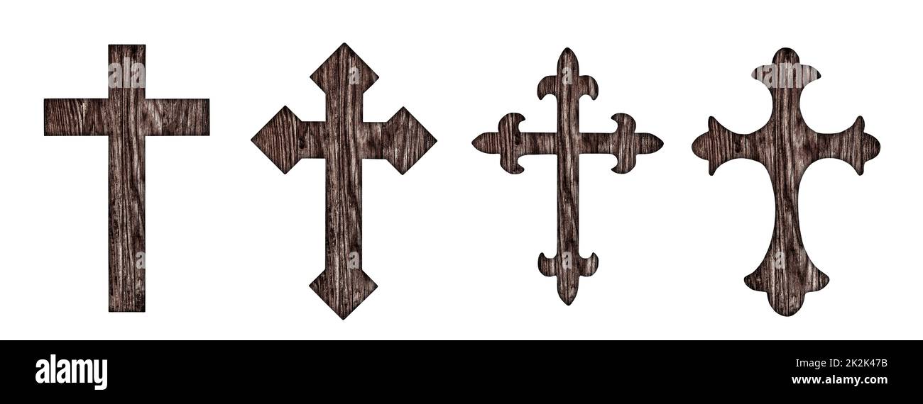 Old wooden crosses isolated on white background Stock Photo - Alamy