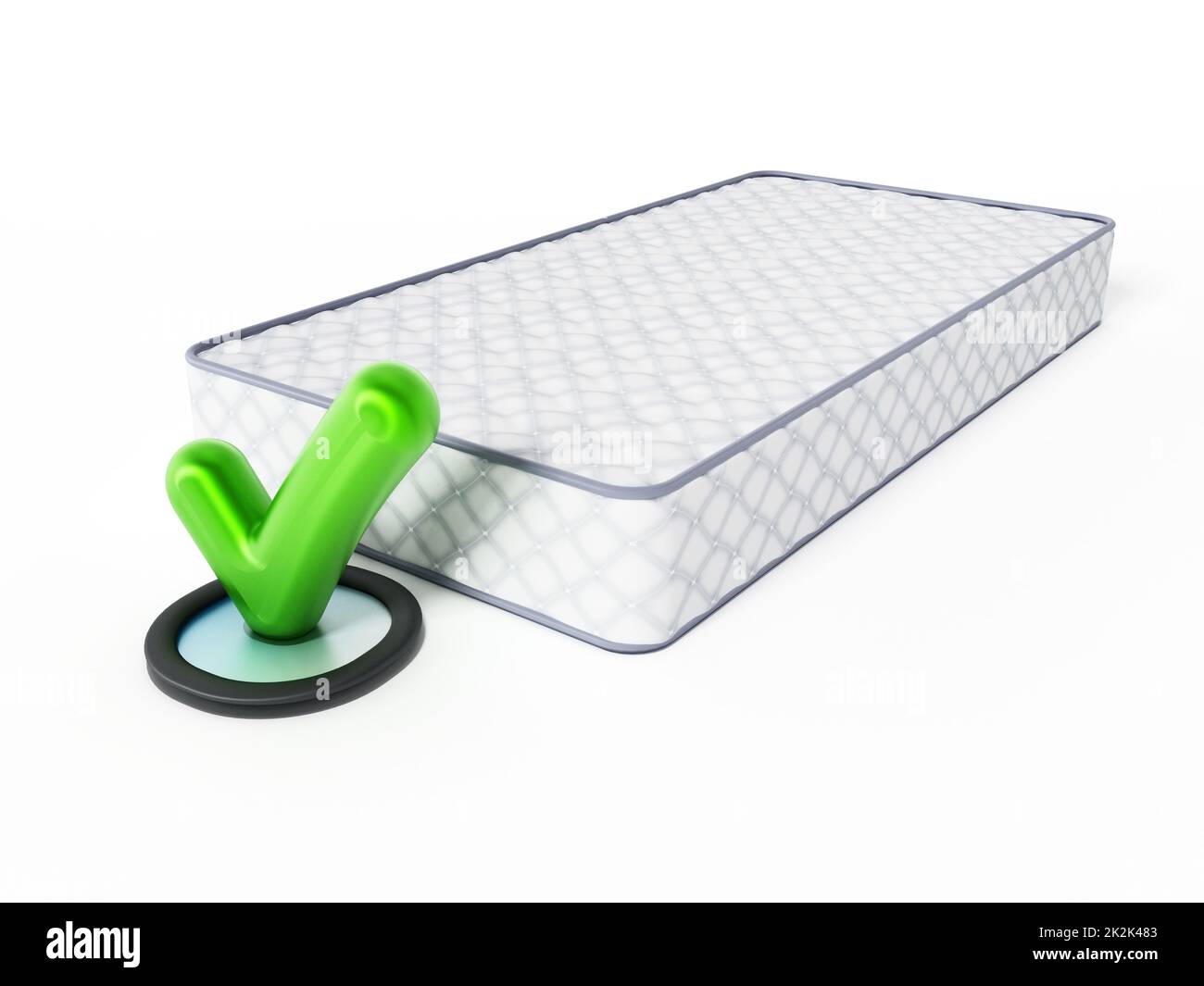 Mattress and tick sign isolated on white background. 3D illustration ...