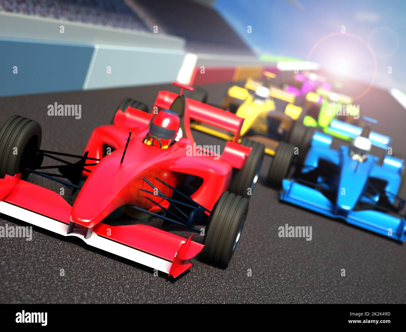 Race cars racing on the track. 3D illustration Stock Photo - Alamy