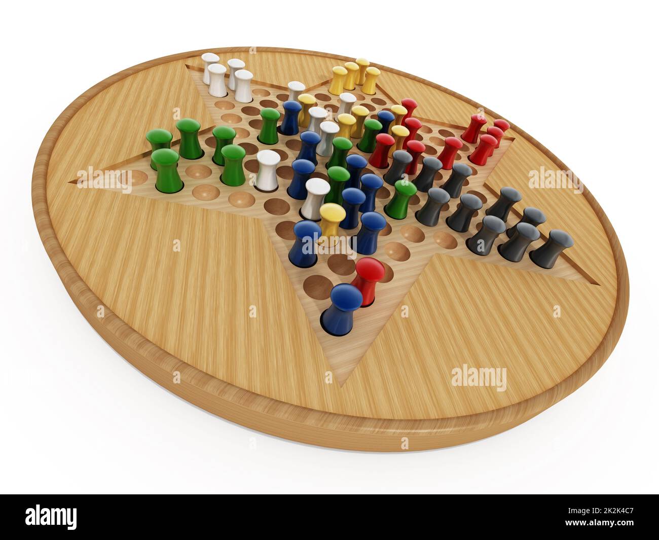 Chinese checkers board and pawns isolated on white background. 3D ...