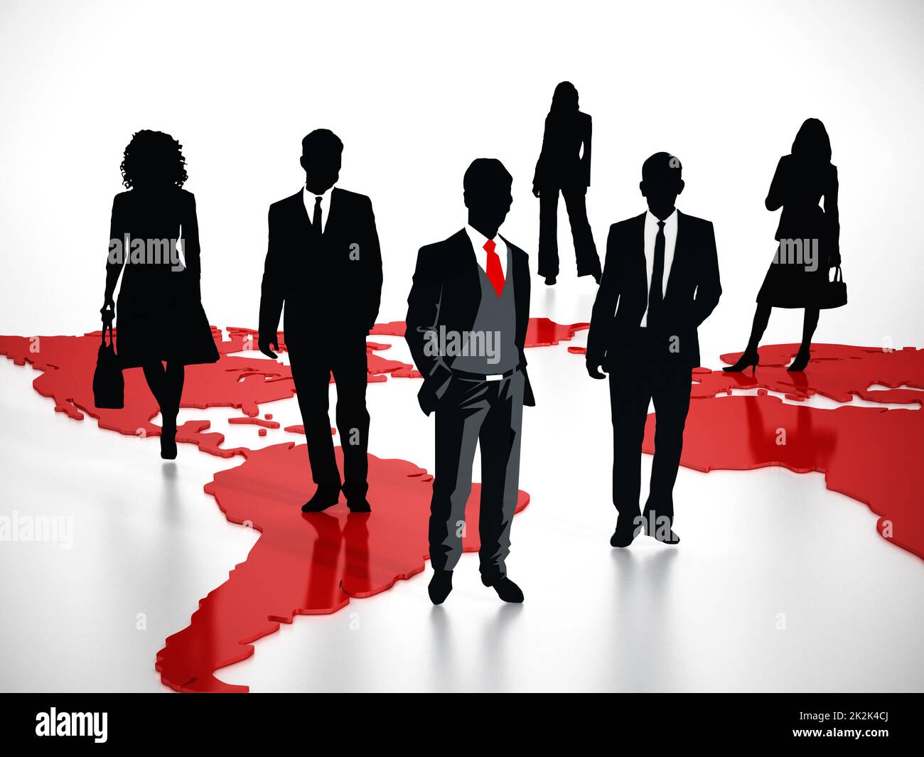 Business professionals standing on world map. 3D illustration Stock ...