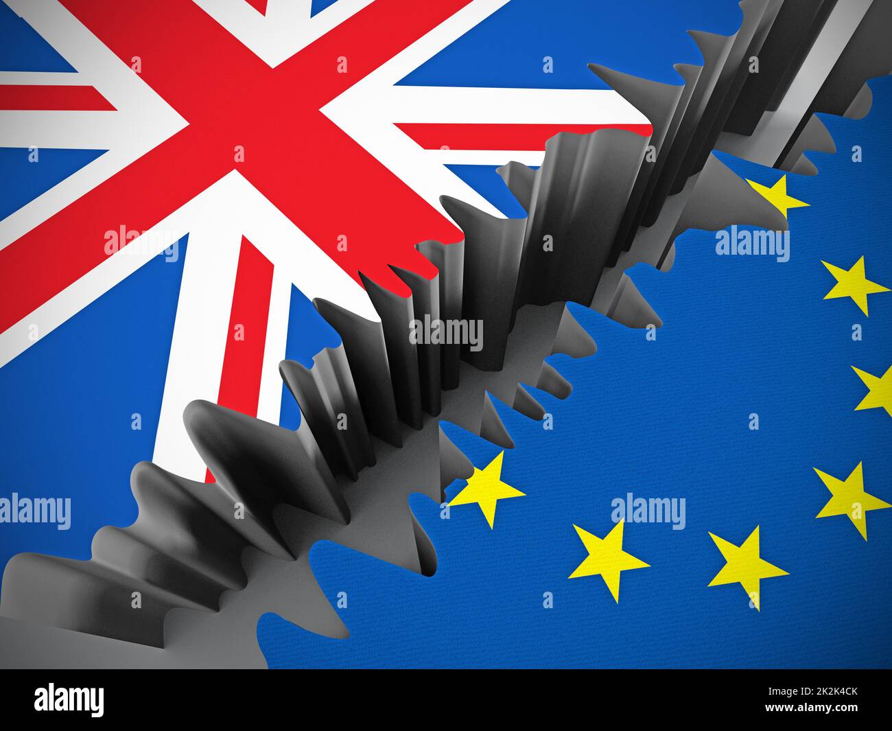British and European Union flags separated by crack Stock Photo - Alamy