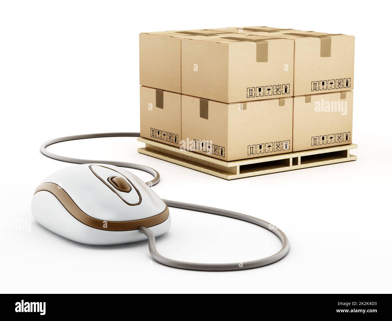 Cable mouse connected to cargo boxes. 3D illustration Stock Photo - Alamy