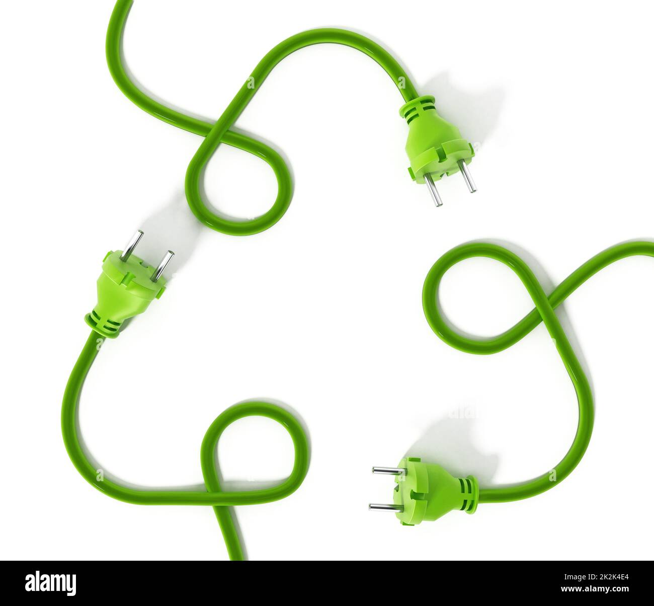 Electric plug and cables forming a recycle symbol. 3D illustration ...