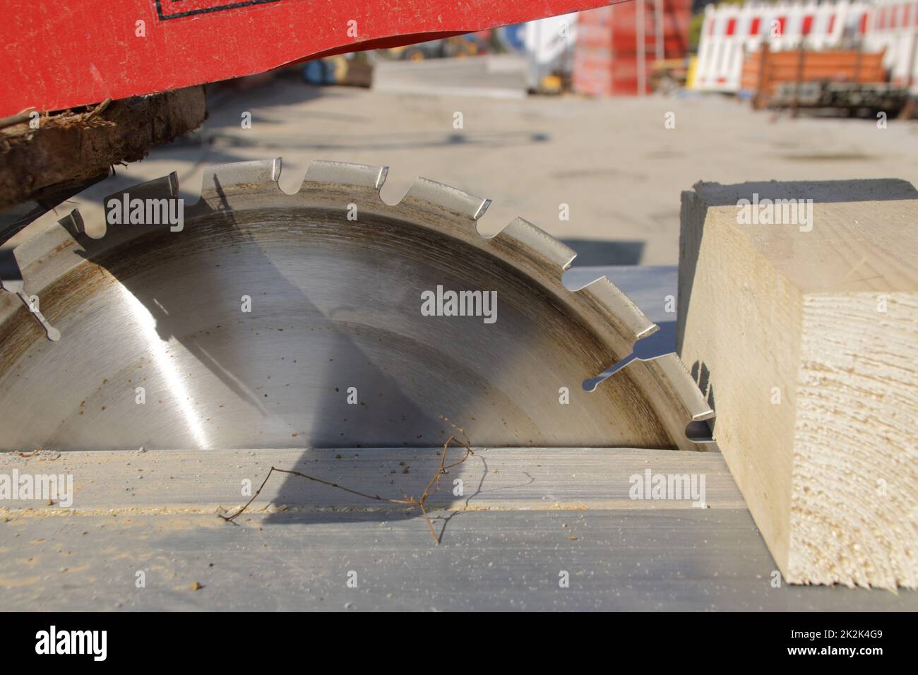 Hand protection on a circular saw was blocked by a piece of wood Stock ...