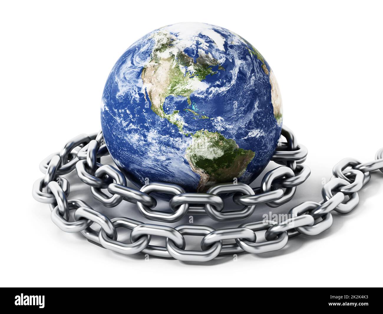 Earth tied with steel chain. 3D illustration Stock Photo - Alamy