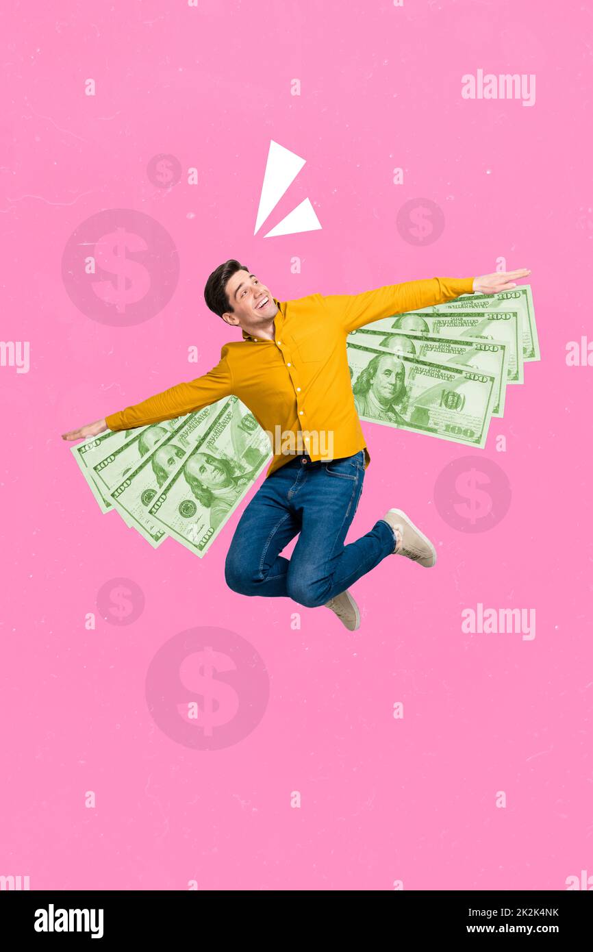 Collage 3d image of pinup pop retro sketch of funny funky guy flying ...