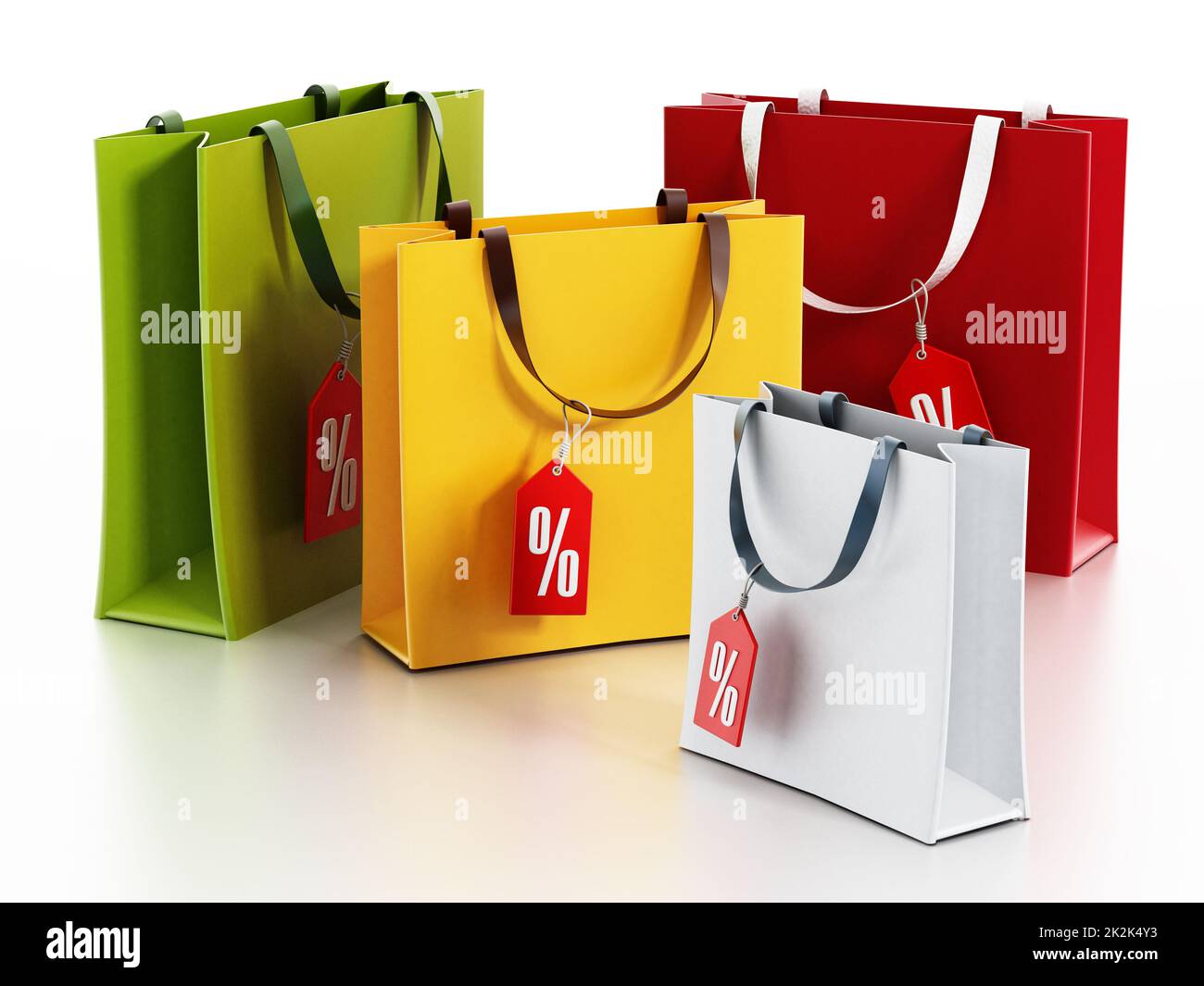 Multi colored shopping bags with sale tags. 3D illustration Stock Photo ...
