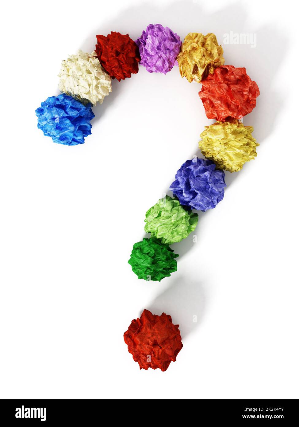 Colorful crumpled papers forming question mark. 3D illustration Stock ...
