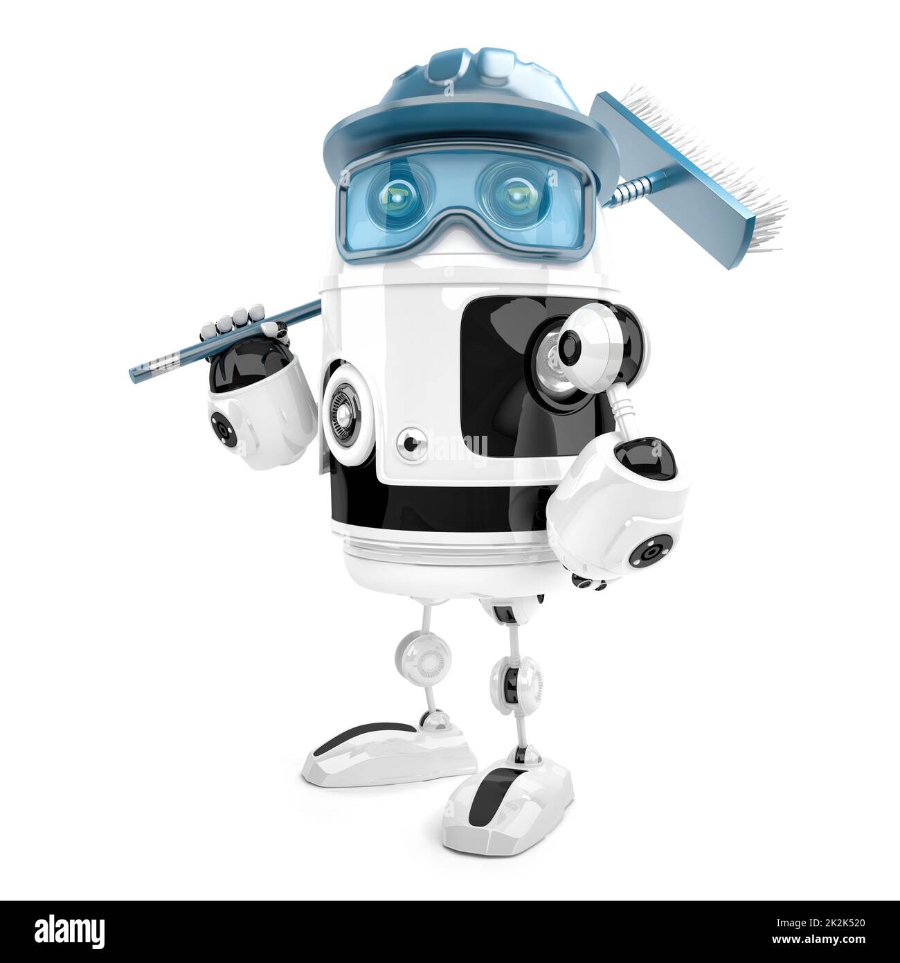 Robot worker with mop. Cleaning services. Isolated. Contains clipping ...