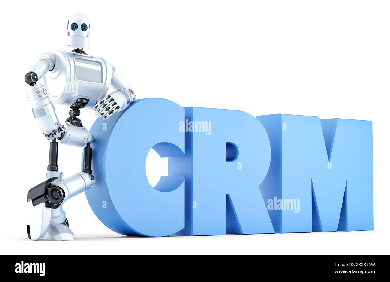 Robot with CRM sign. Business Technology concept. Isolated. Contains ...