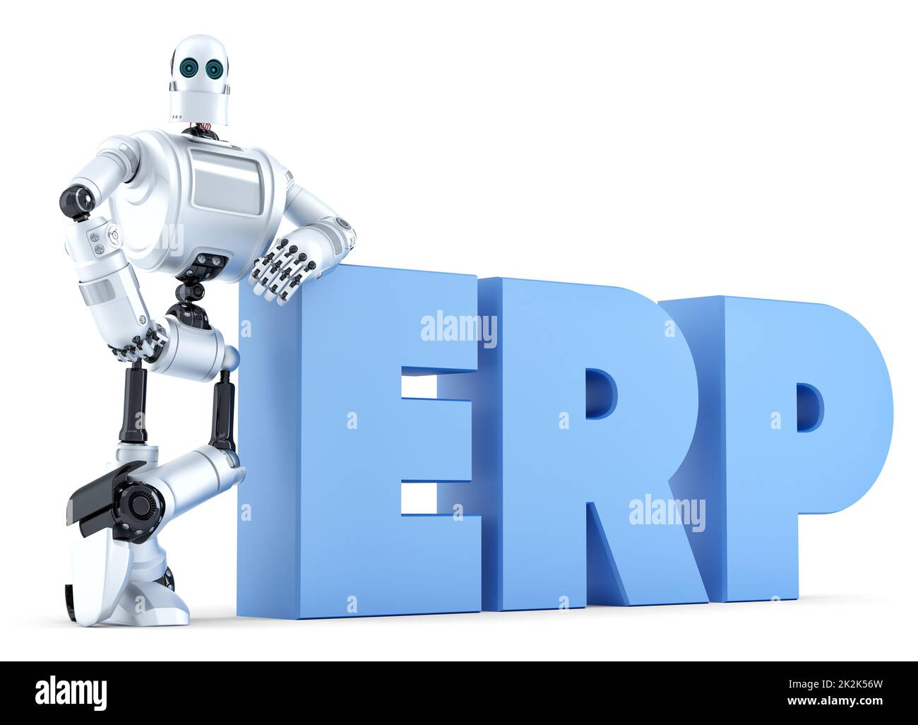 Robot with ERP sign. Business Technology concept. Isolated. Contains ...