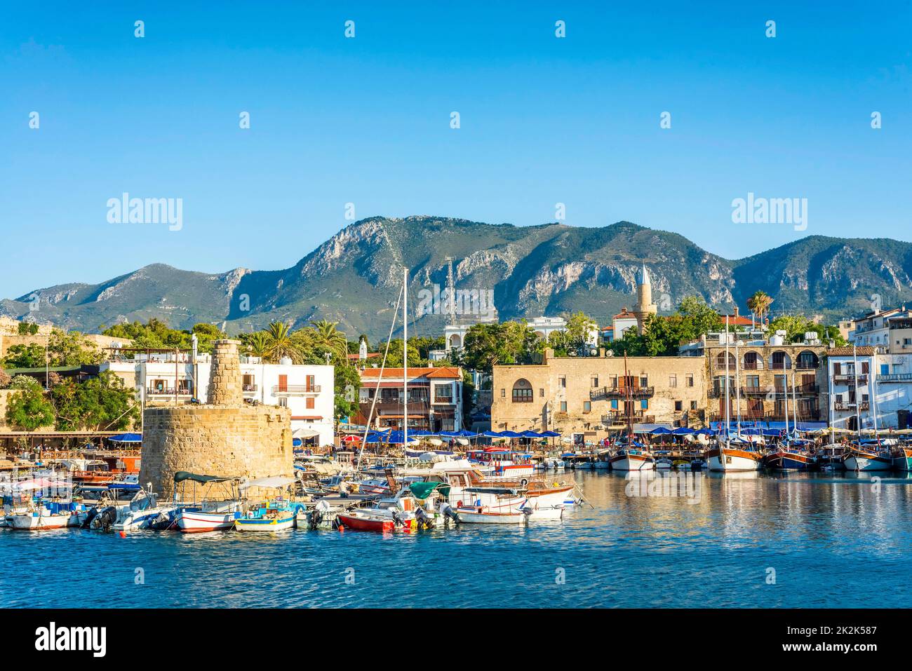 Ancient chain tower in Kyrenia Harbour. Cyprus Stock Photo - Alamy