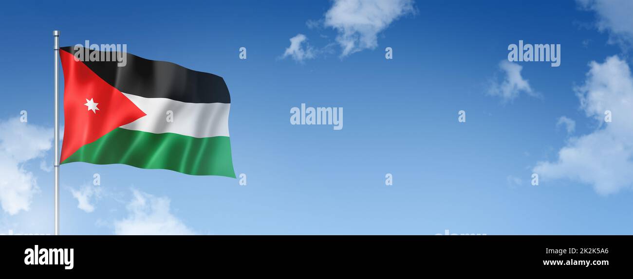 Jordanian flag isolated on a blue sky. Horizontal banner Stock Photo ...