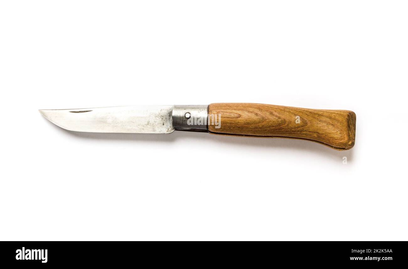 Traditional wooden pocket knife isolated on white background Stock ...