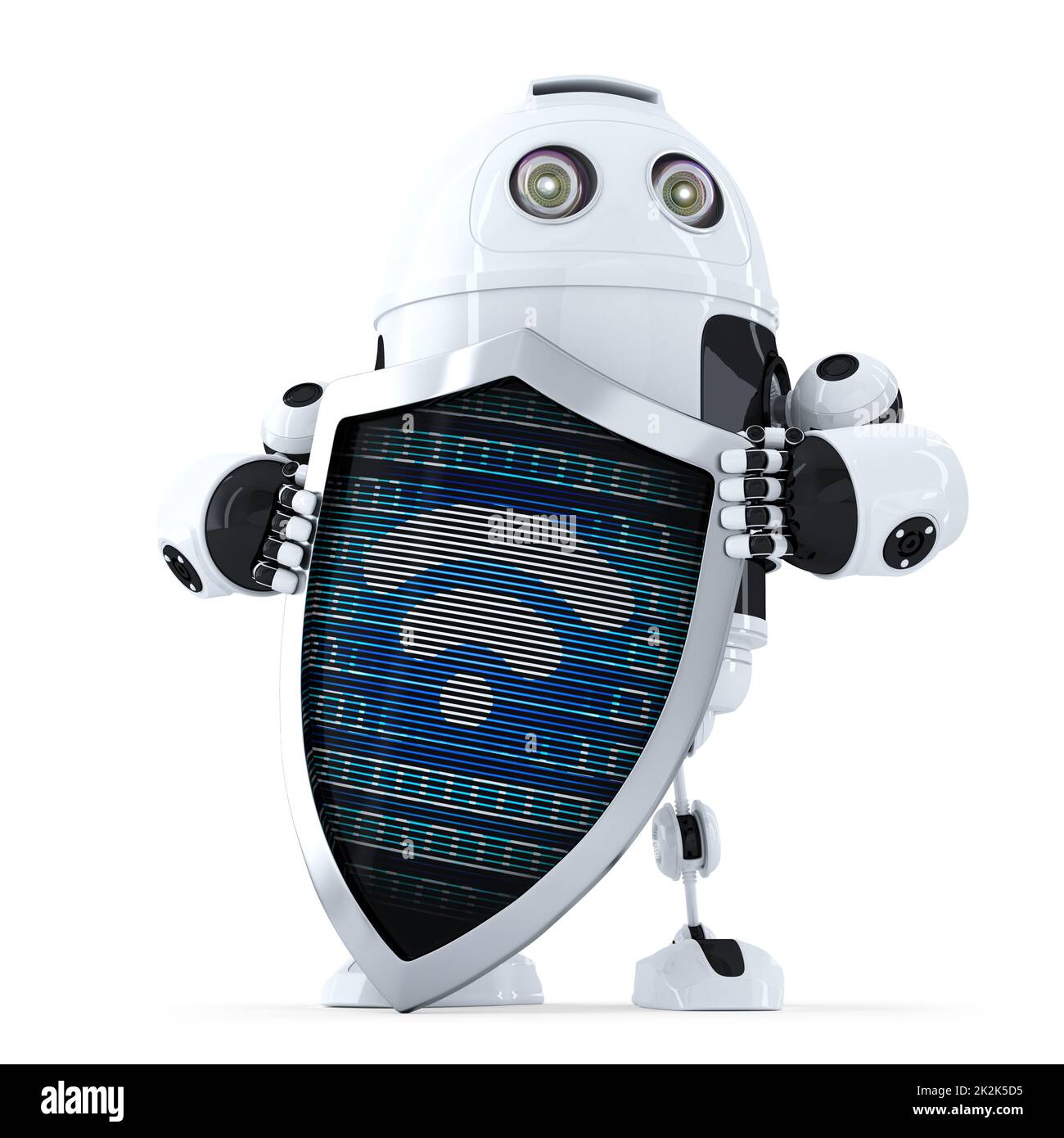 Robot with shield and wifi symbol on it. Internet security concept ...
