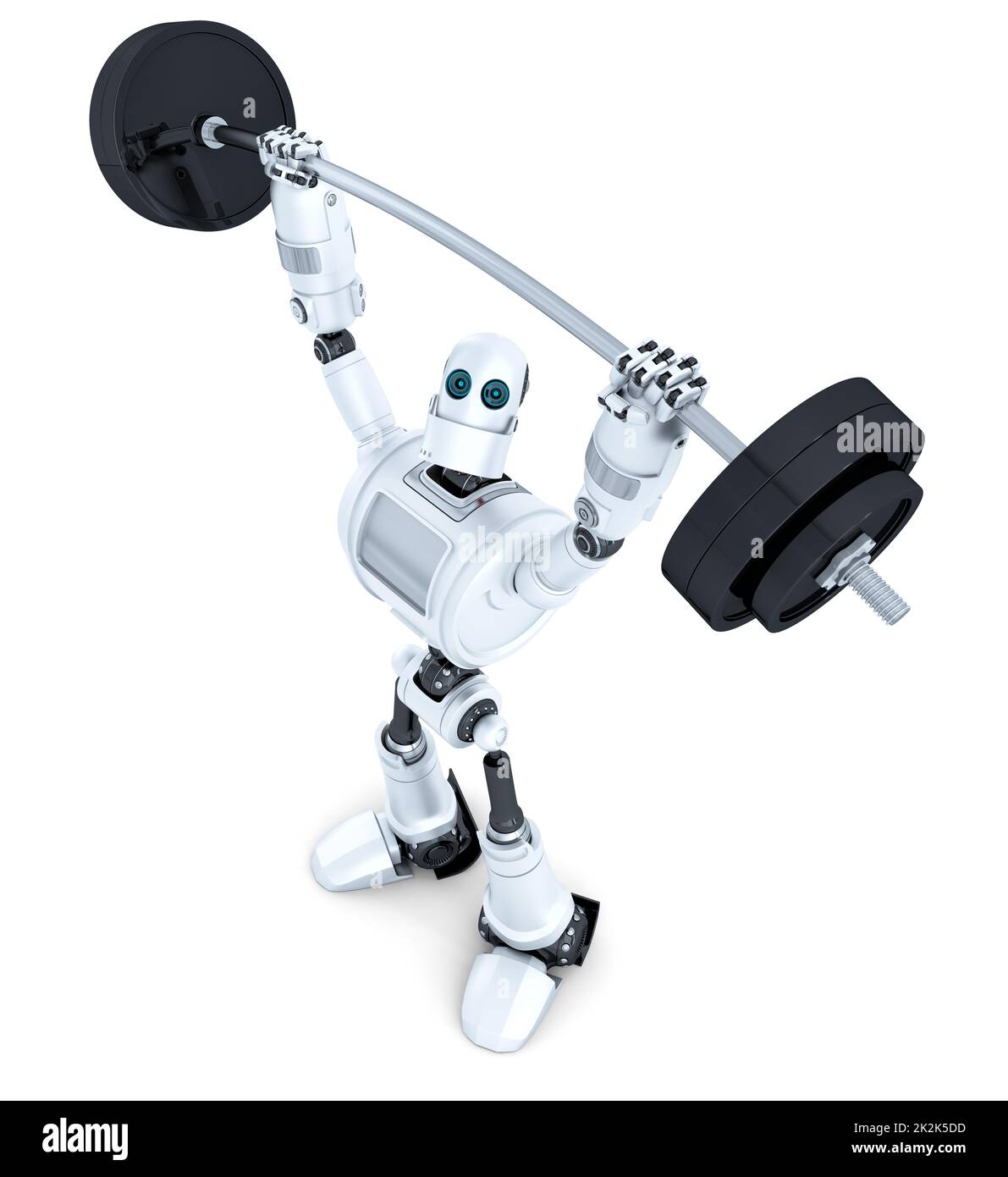 Robot with barbell. Technology concept. Isolated. Contains clipping ...