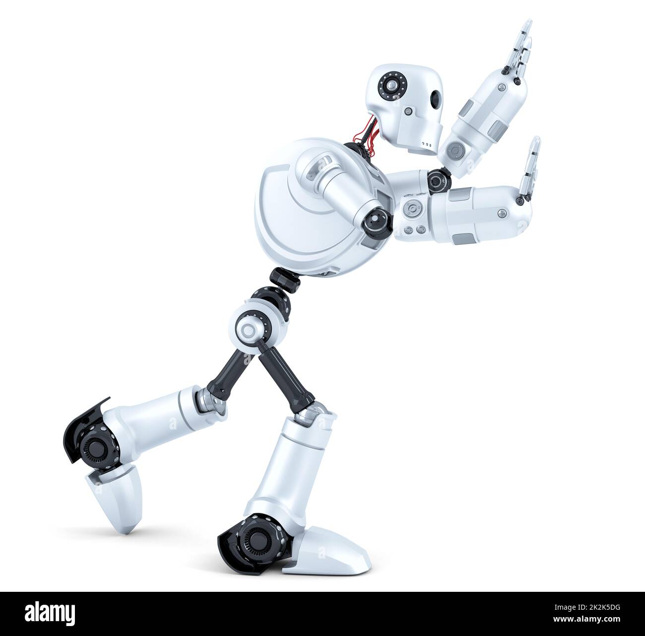 3d Robot pushing an invisible object. Isolated. Contains clipping path ...