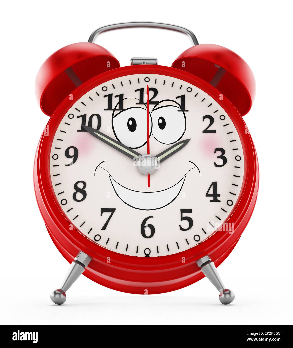 Alarm clock with a smiling face isolated on white background. 3D ...