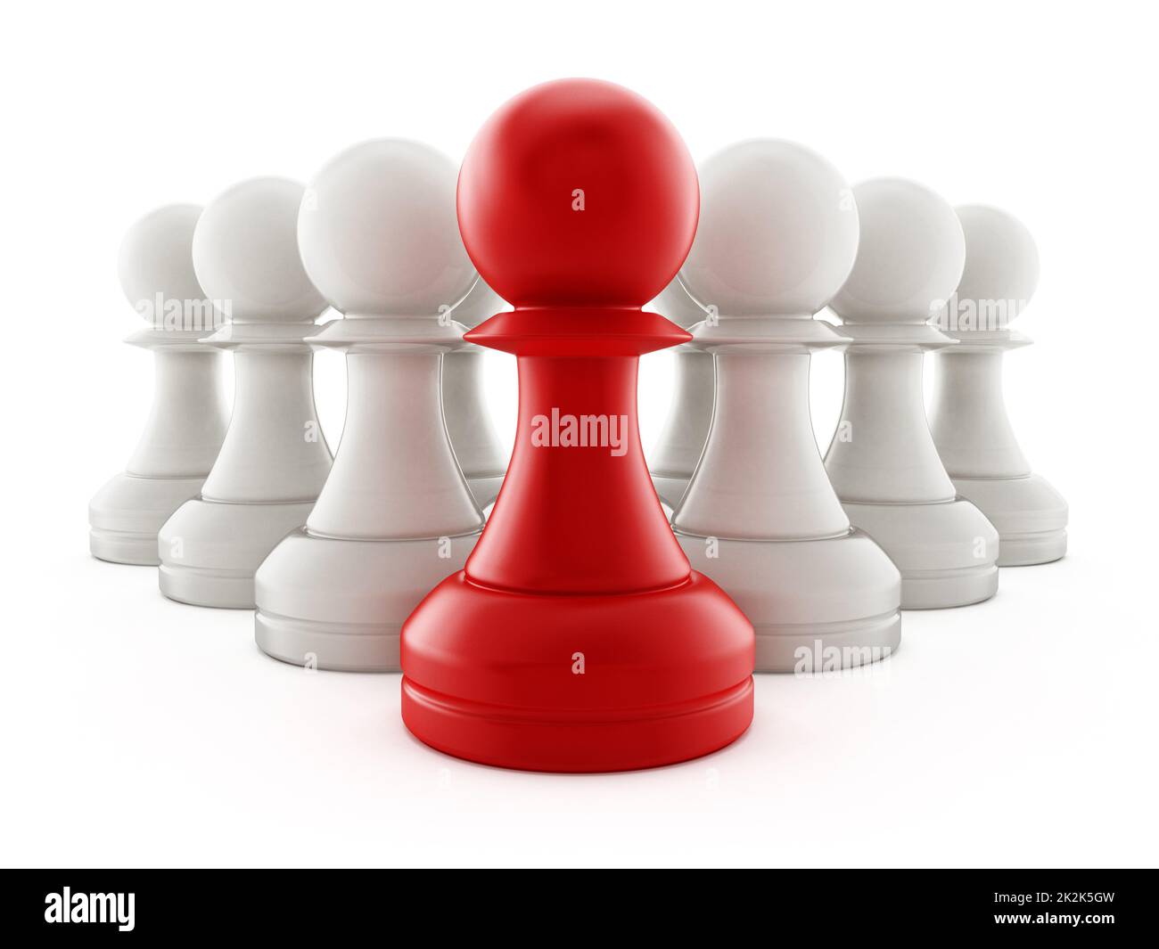 Red chess pawn standing ahead of white pawns. 3D illustration Stock ...