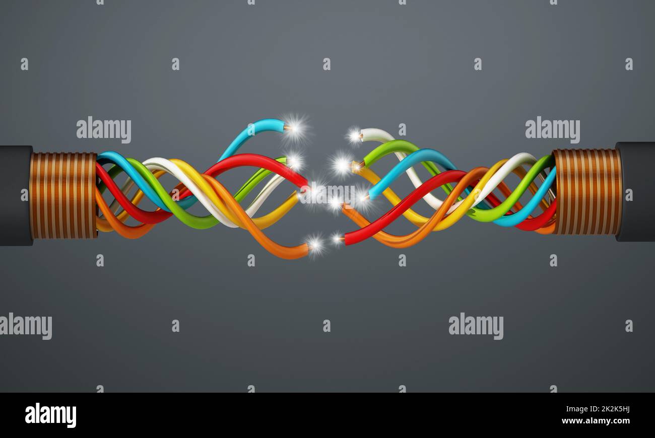 Multi-colored phone wire on gray background. 3D illustration Stock ...