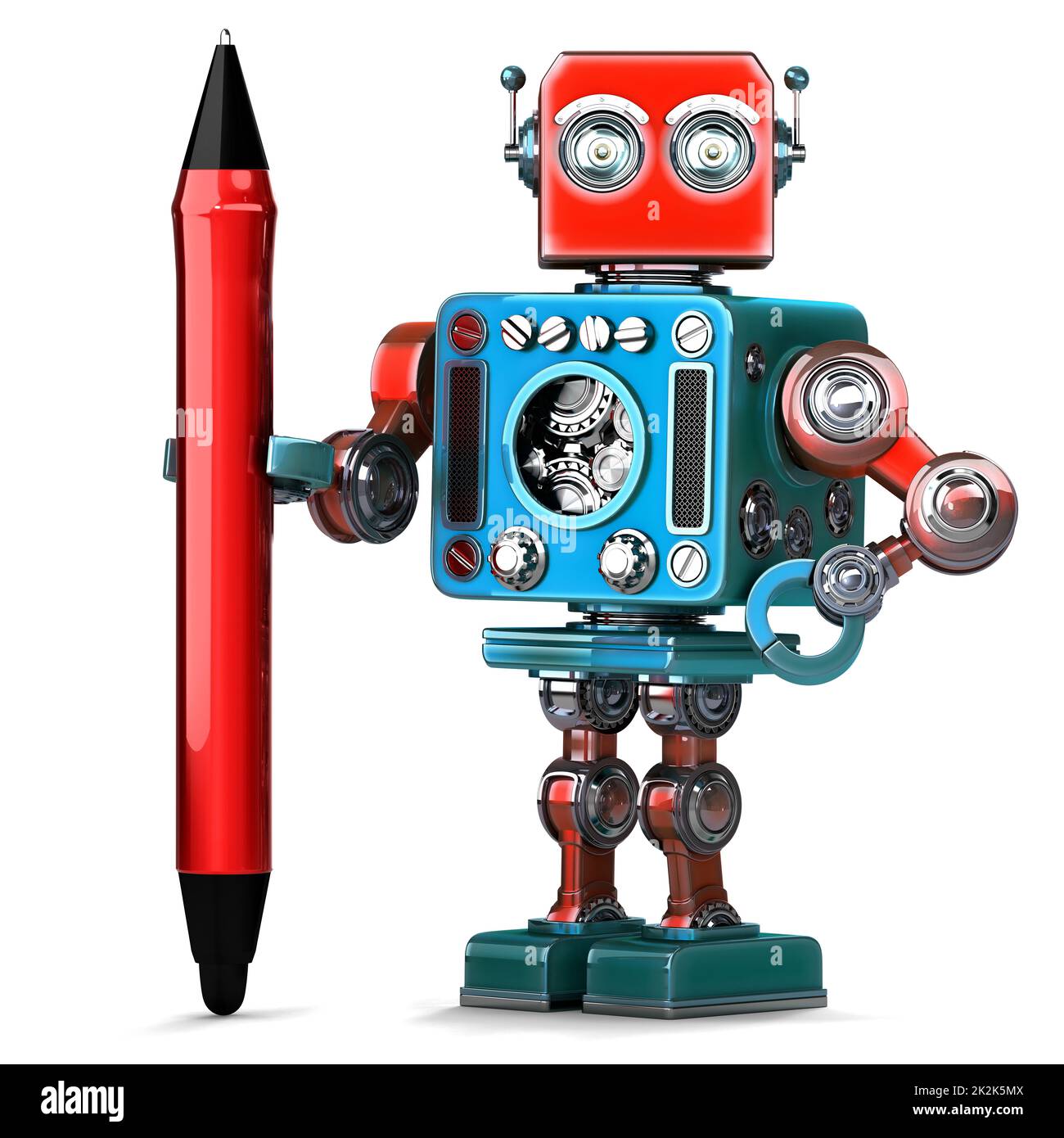 Vintage Robot with red pen. Isolated. Contains clipping path Stock ...