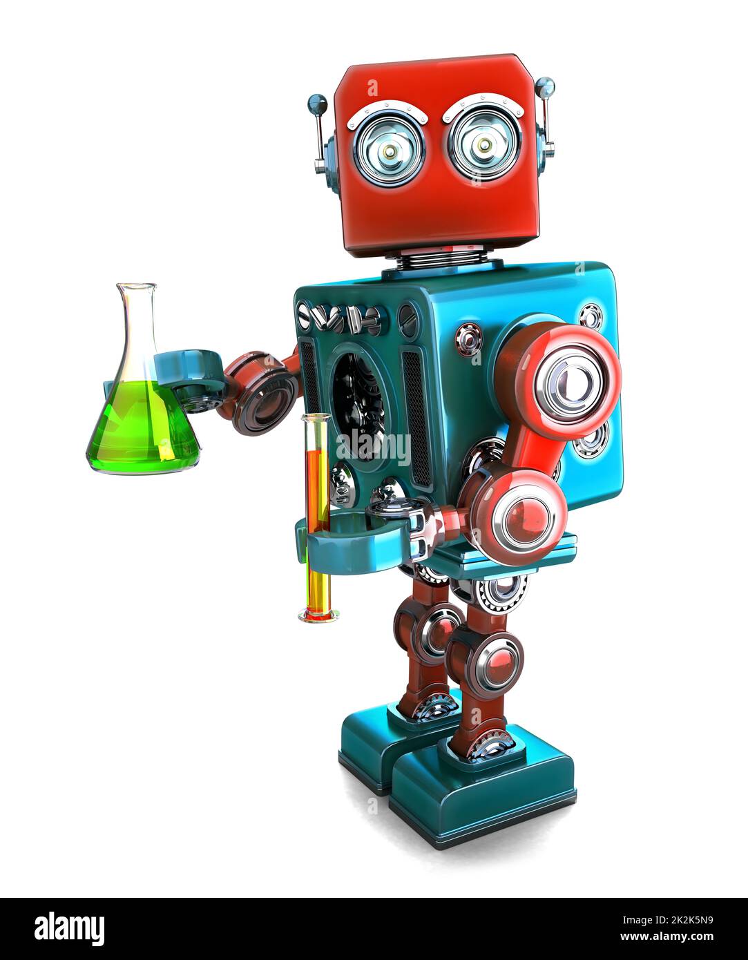 Retro robot with laboratory glassware. Isolated. Contians clipping path ...