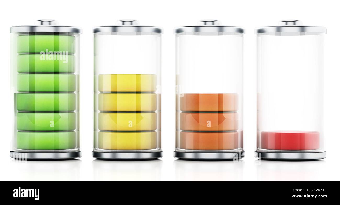 Four different battery levels. 3D illustration Stock Photo - Alamy