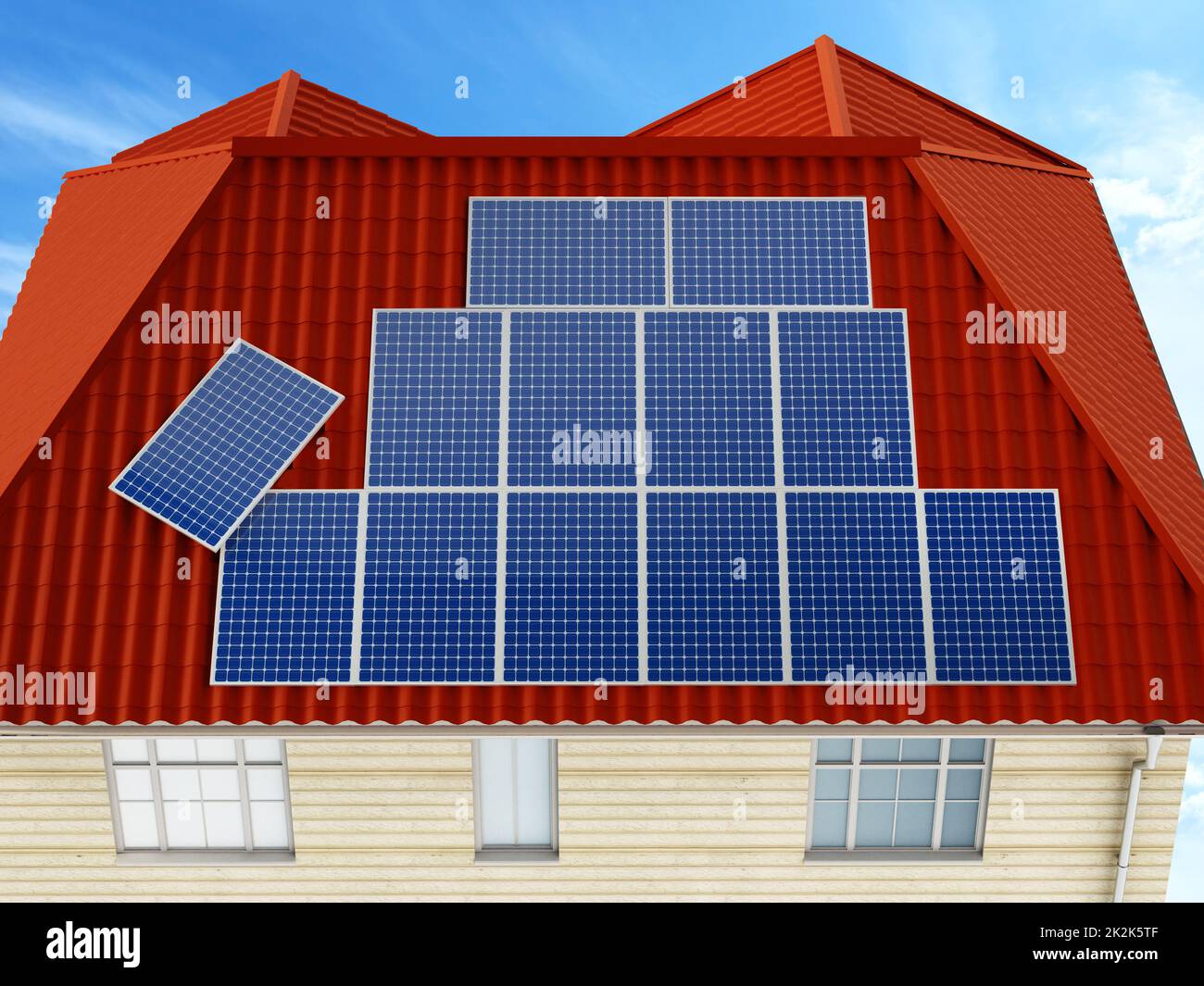 Solar panels being installed on building rooftop. 3D illustration Stock ...