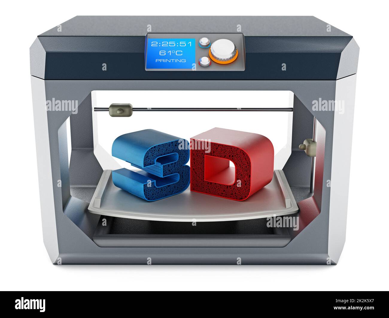 Printed 3D text on 3D printer printing surface . 3D illustration Stock ...