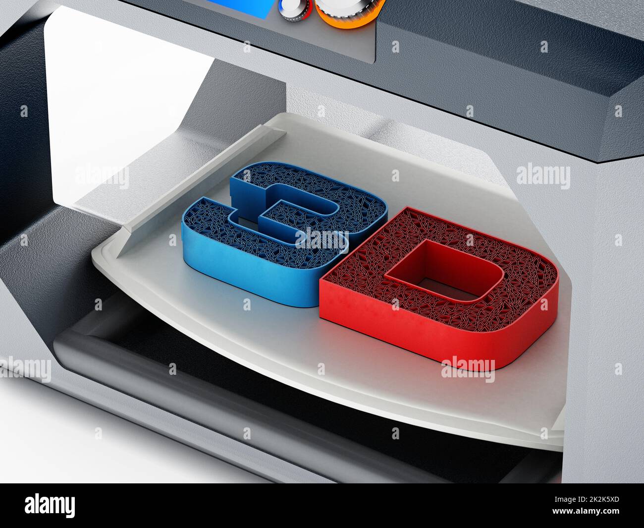 Printed 3D text on 3D printer printing surface . 3D illustration Stock ...