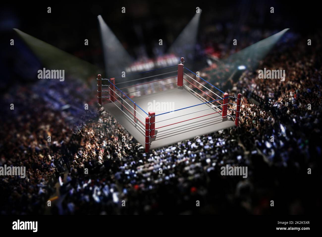 Empty boxing ring surrounded with spectators. 3D illustration Stock ...