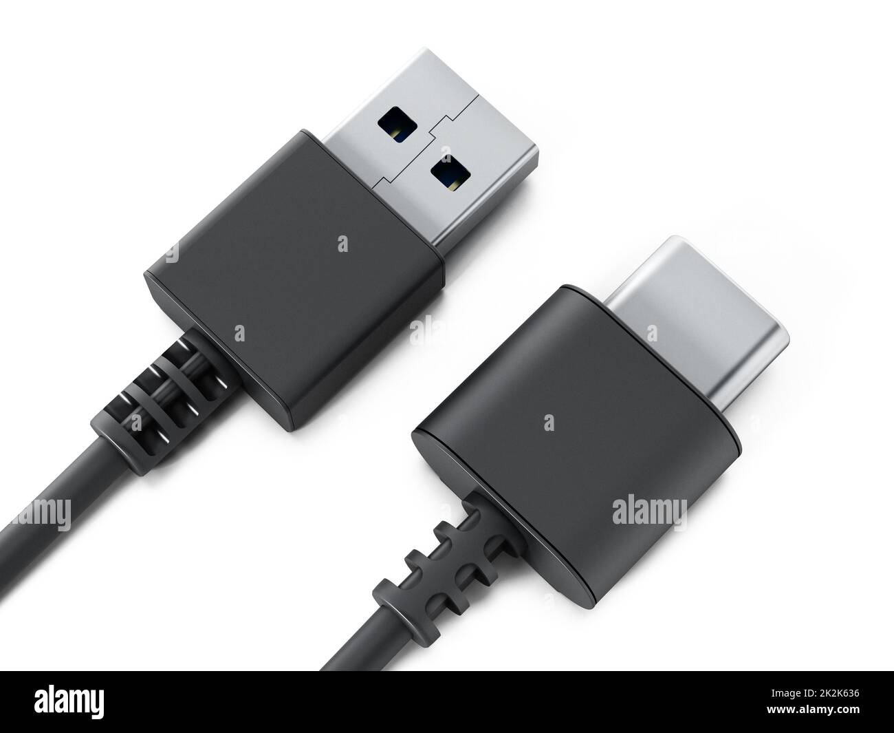 USB type C and USB 3.0 cables isolated on white background. 3D ...