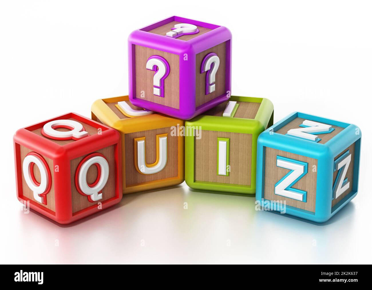 Quiz cubes isolated on white background. 3D illustration Stock Photo ...