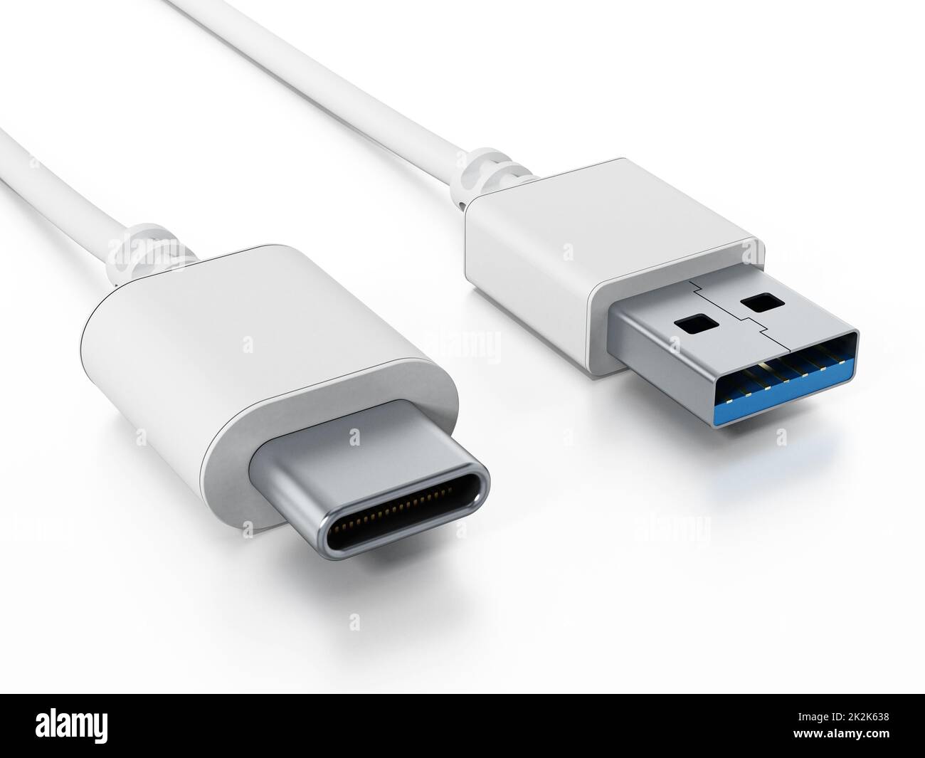 USB type C and USB 3.0 cables isolated on white background. 3D ...