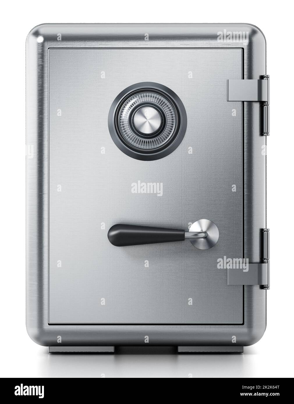 Steel safe with closed door isolated on white background. 3D ...