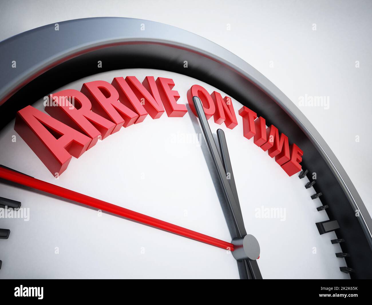 Clock with arrive on time text. 3D illustration Stock Photo - Alamy