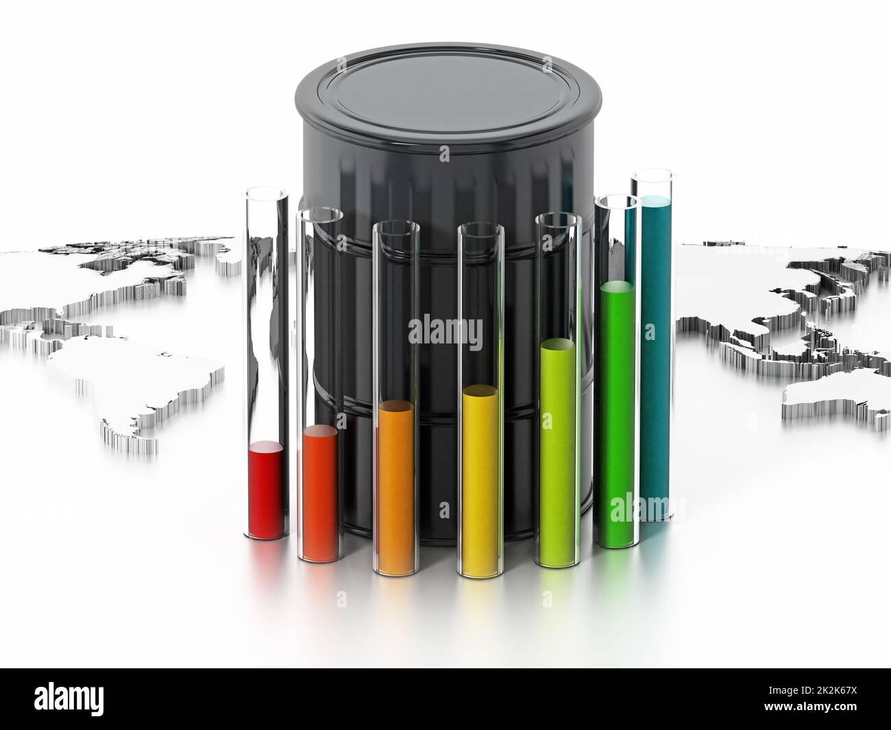 Oil barrels, world map and sale lines. 3D illustration Stock Photo - Alamy